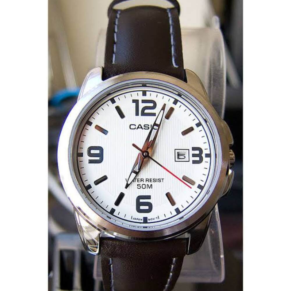 Casio Men’s MTP1314L-7AV Brown Leather Quartz Watch with Silver Dial ...